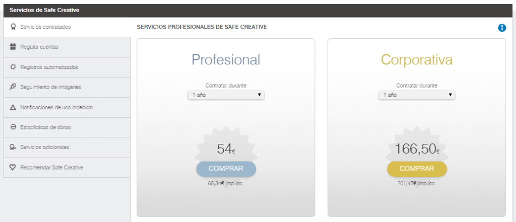 Precios de Safe Creative | legalidadonline.com